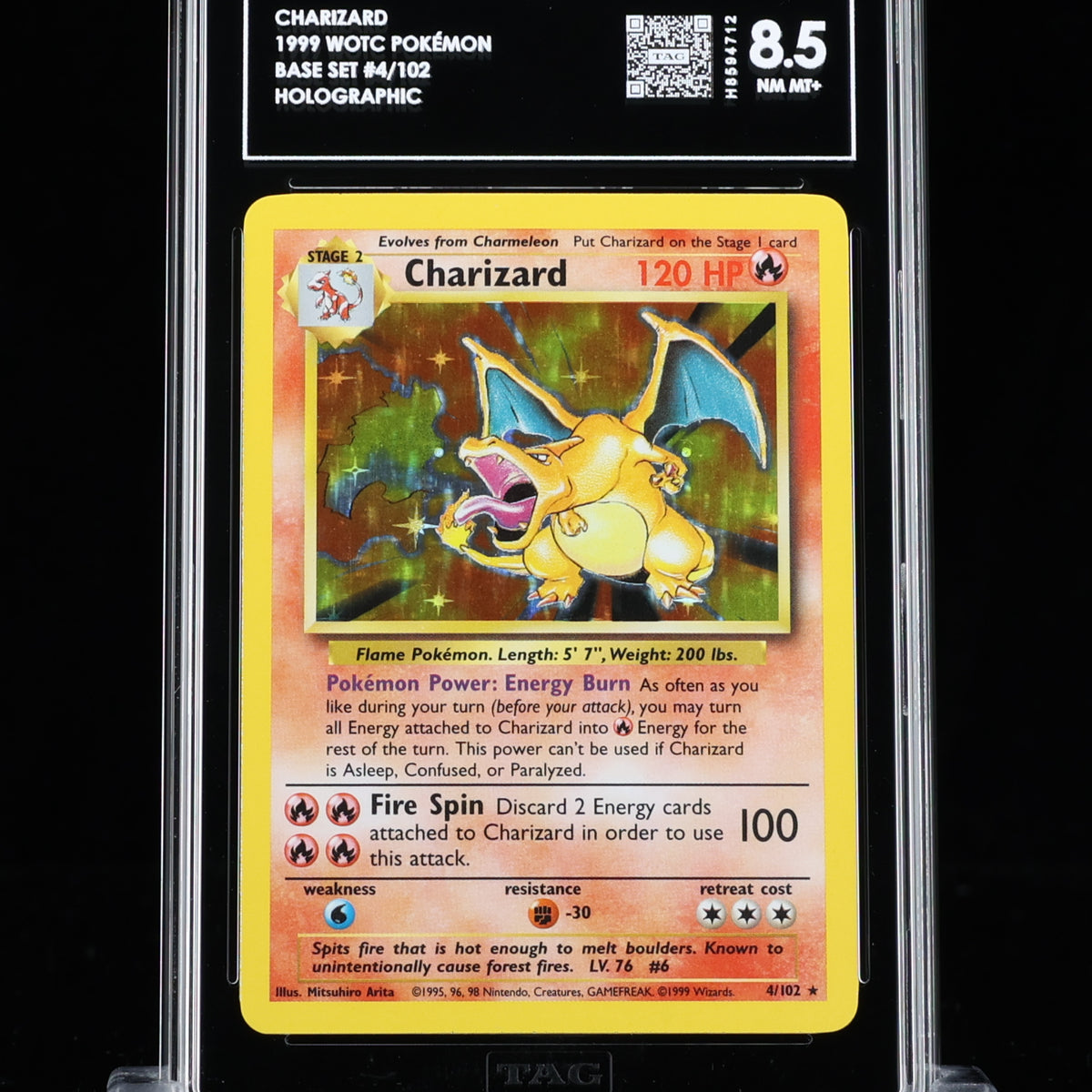[SOLD] Pokemon TCG Graded Card: 1999 Charizard English #004 TAG[X] 8.5 ...